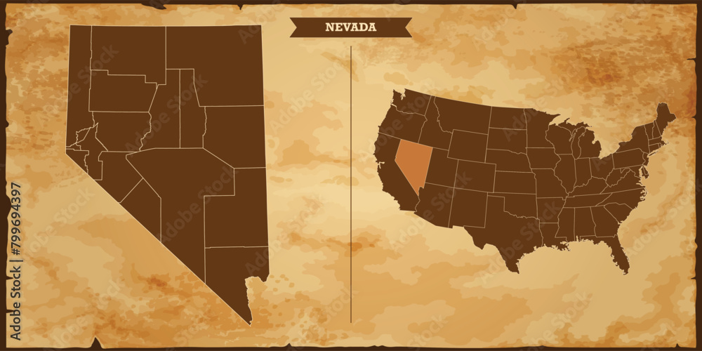Nevada state map, United States of America map with federal states in A ...