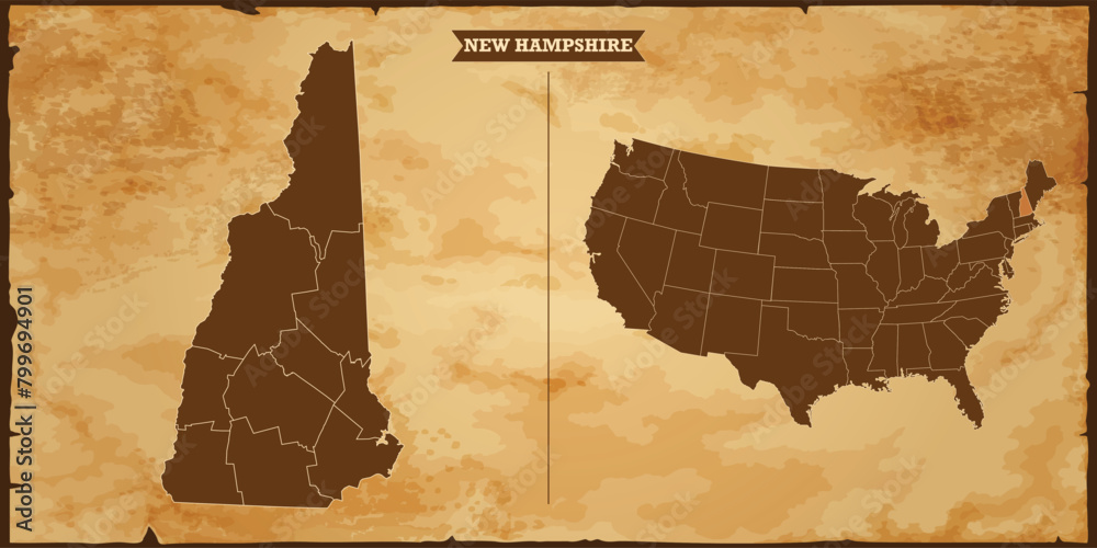 New Hampshire state map, United States of America map with federal ...
