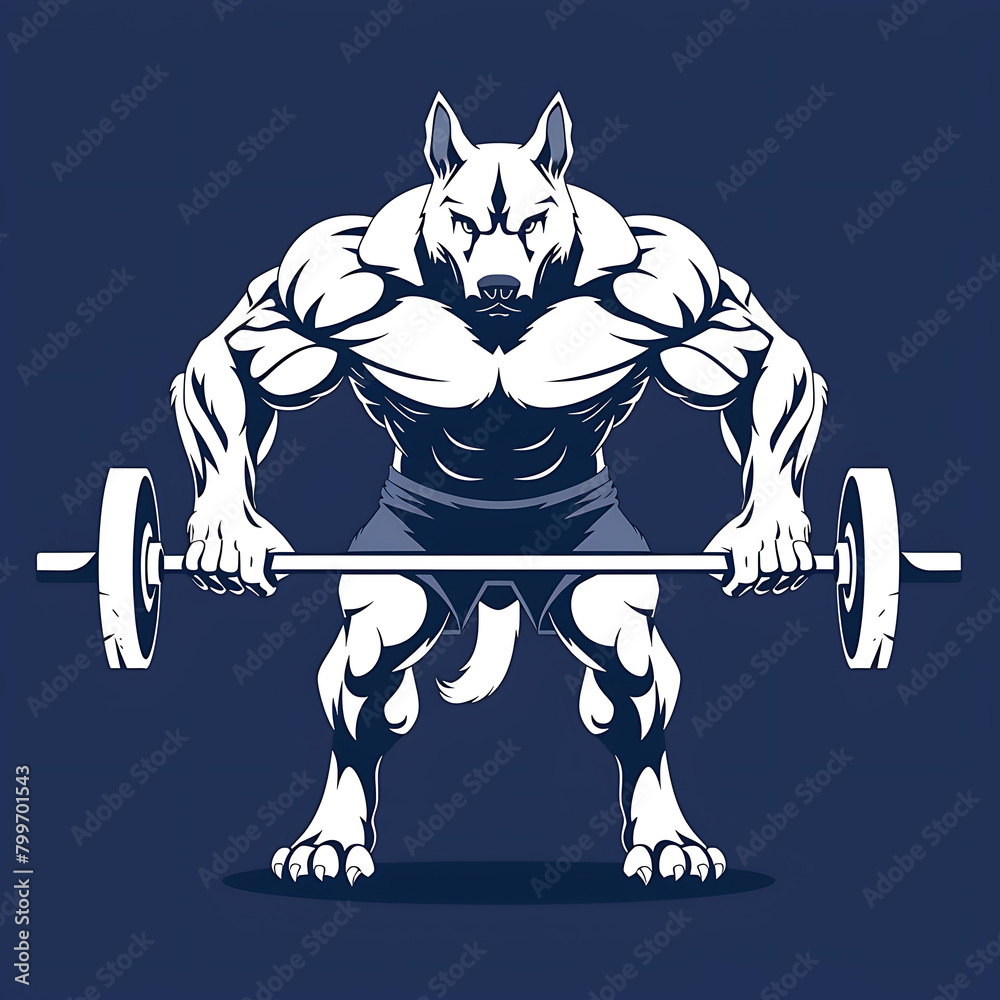 Aggressive looking hound in muscular human body, white flat logo, dark ...