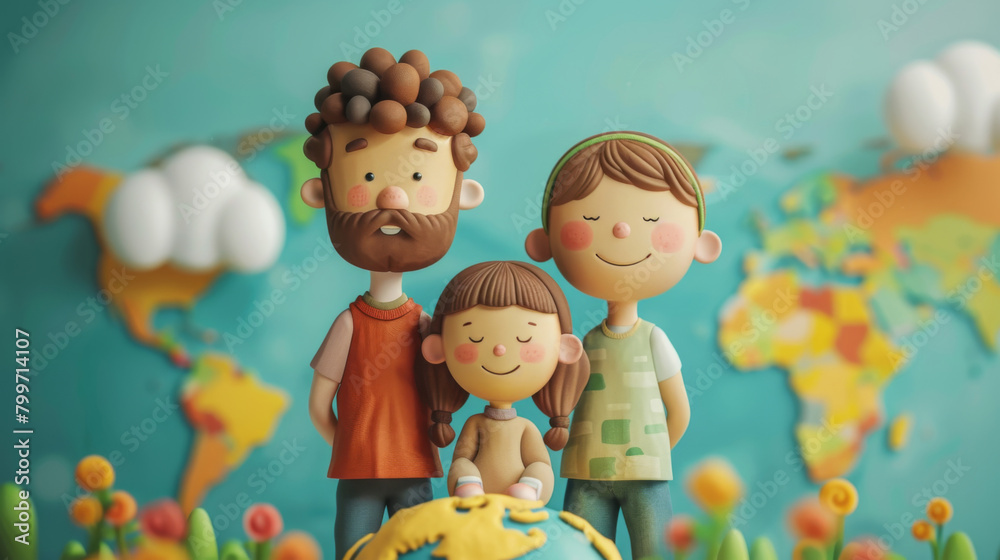 Handcrafted clay figures representing a family standing together in ...