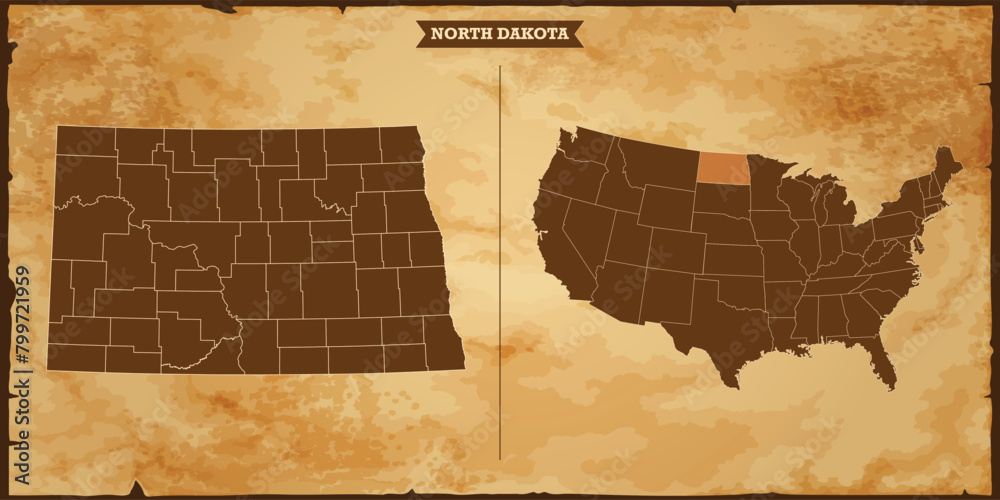 North Dakota state map, United States of America map with federal ...