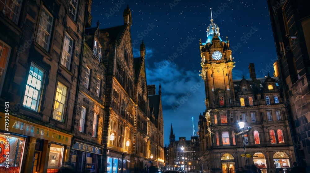The city's iconic clock tower illuminated against the night sky ...