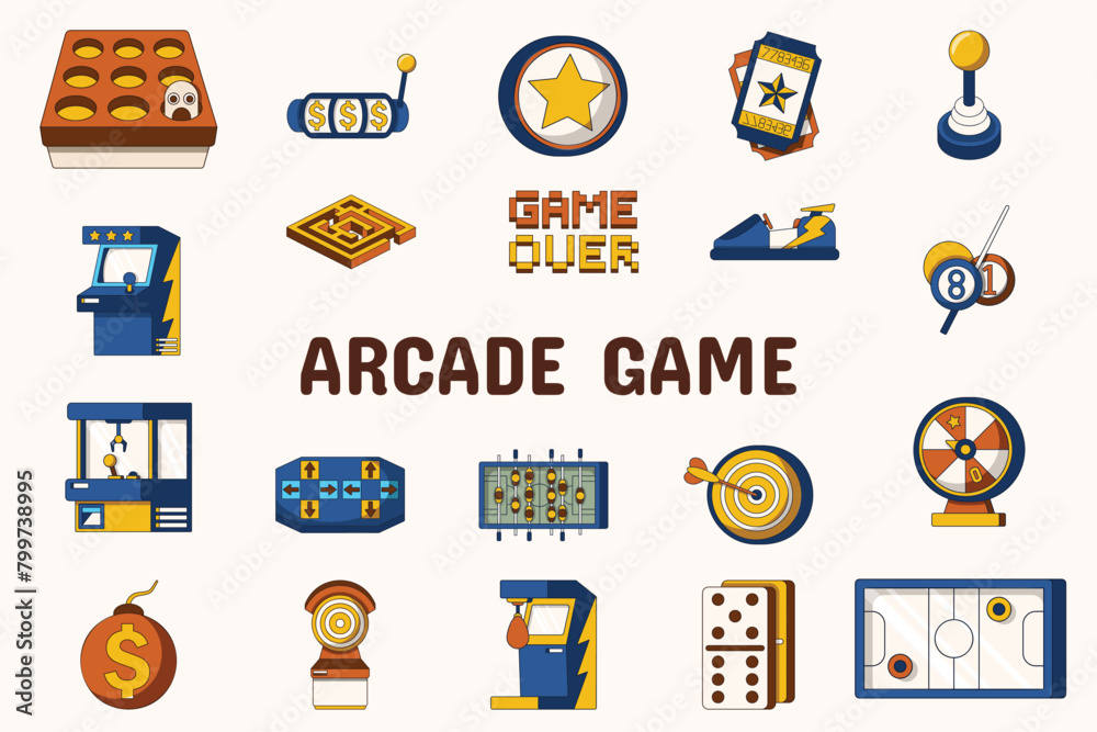 Arcade Game Lineal Color Vector Illustration Icon Sticker Set Design ...