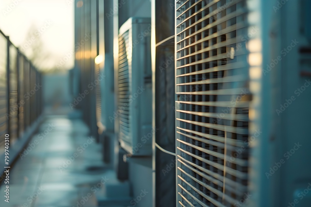 Outdoor HVAC units: Essential components of air conditioning systems. Concept HVAC units, Air ...