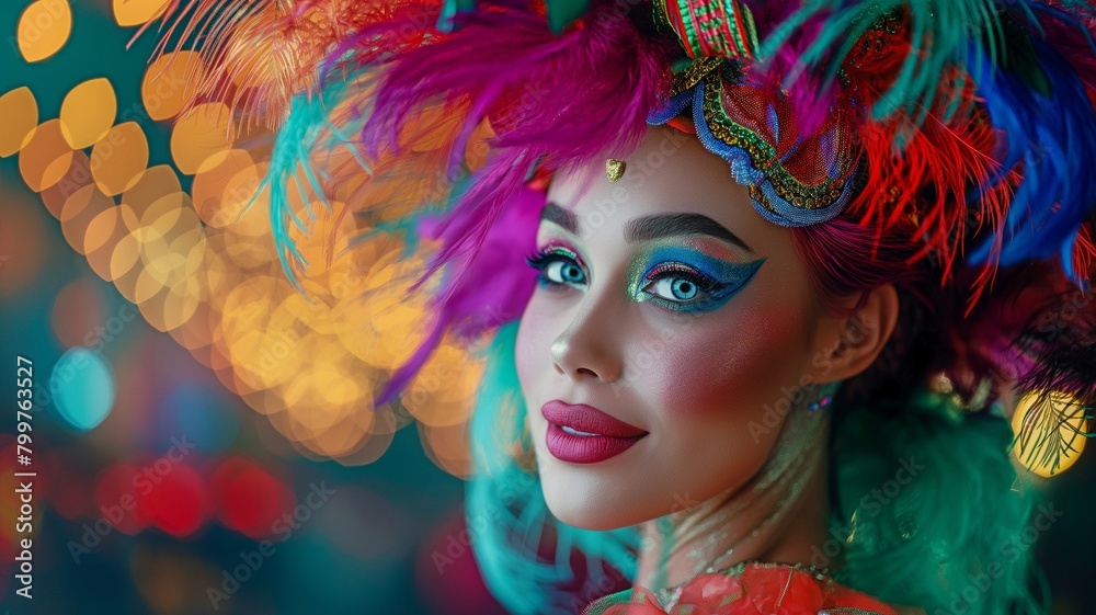 an exquisite drag queen appearing on a stage with dramatic lighting and ...