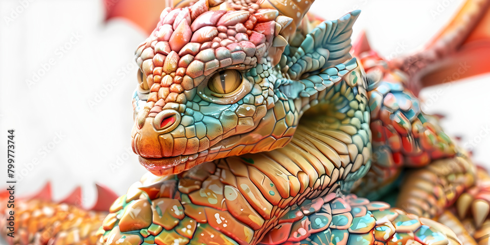 A colorful Ceramic Dragon Statuette on white transparent background ...