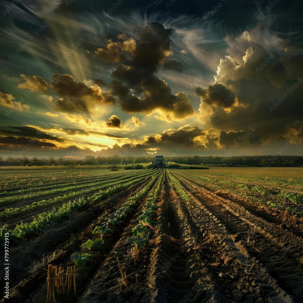 Across the open fields, farmers cultivate crops that stretch to the ...