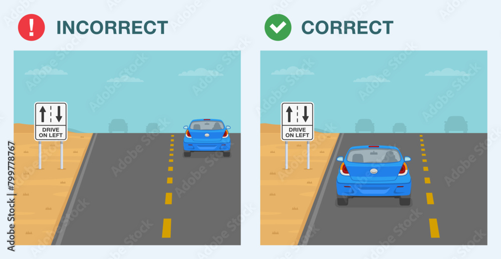 Safe driving tips and traffic regulation rules. Correct and incorrect ...