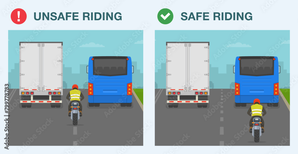 Vecteur Stock Safe motorcycle riding tips. Safe and unsafe riding. Moto ...