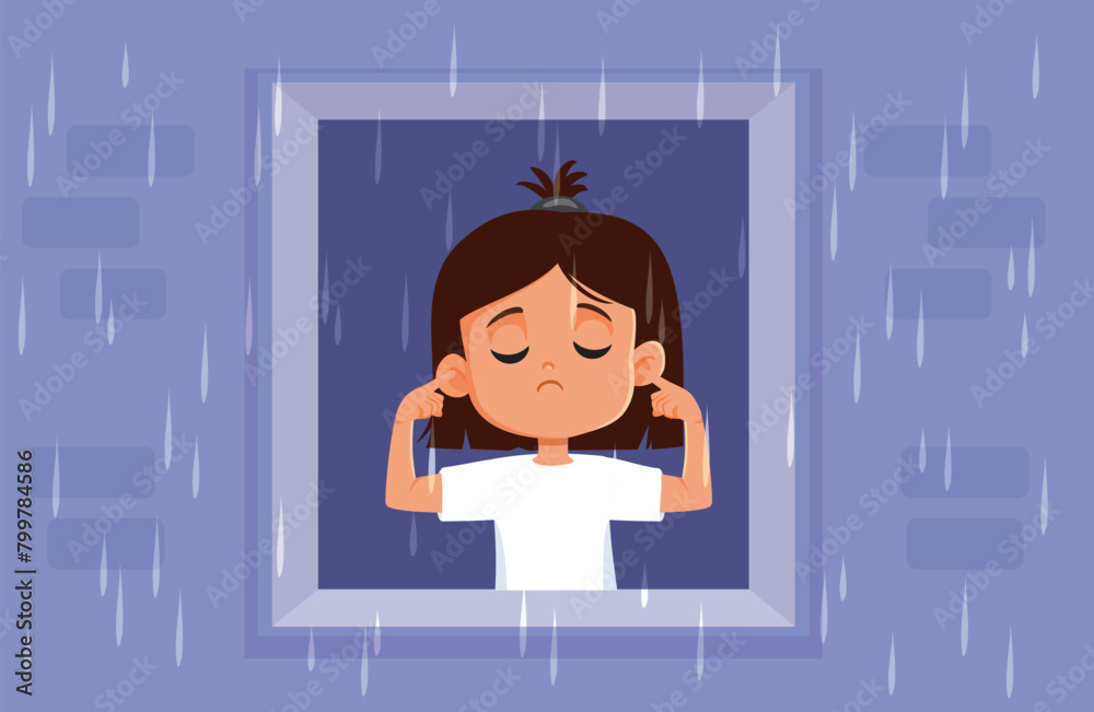 Scared Child Covering her Ears When Thunder Strikes Vector Illustration ...