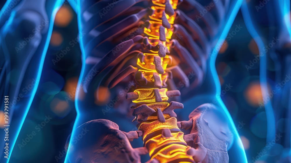 An x-ray image of a man's backbone, captured in high detail and clarity ...