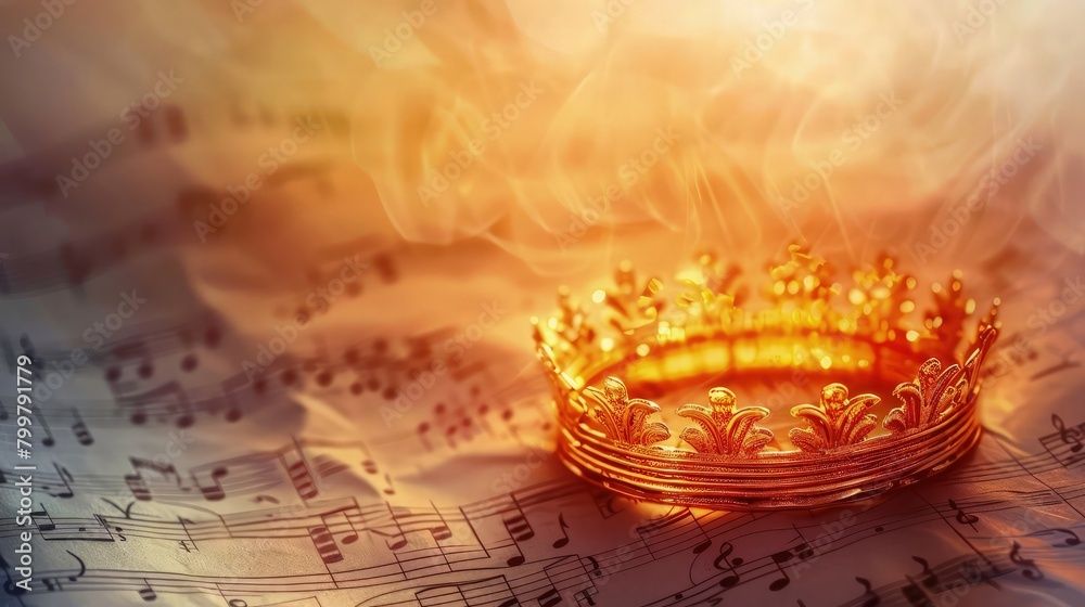A shimmering golden crown suspended in mid-air, surrounded by a halo of ...
