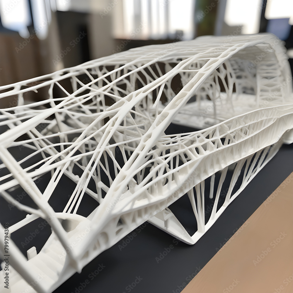 3D-printed model of a bridge or road design, emphasizing structural ...