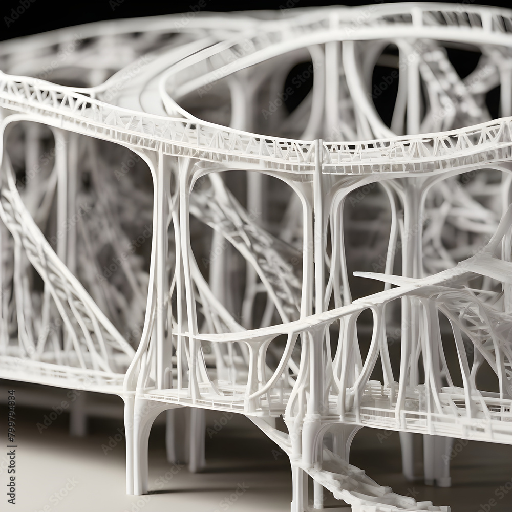 3D-printed model of a bridge or road design, emphasizing structural ...