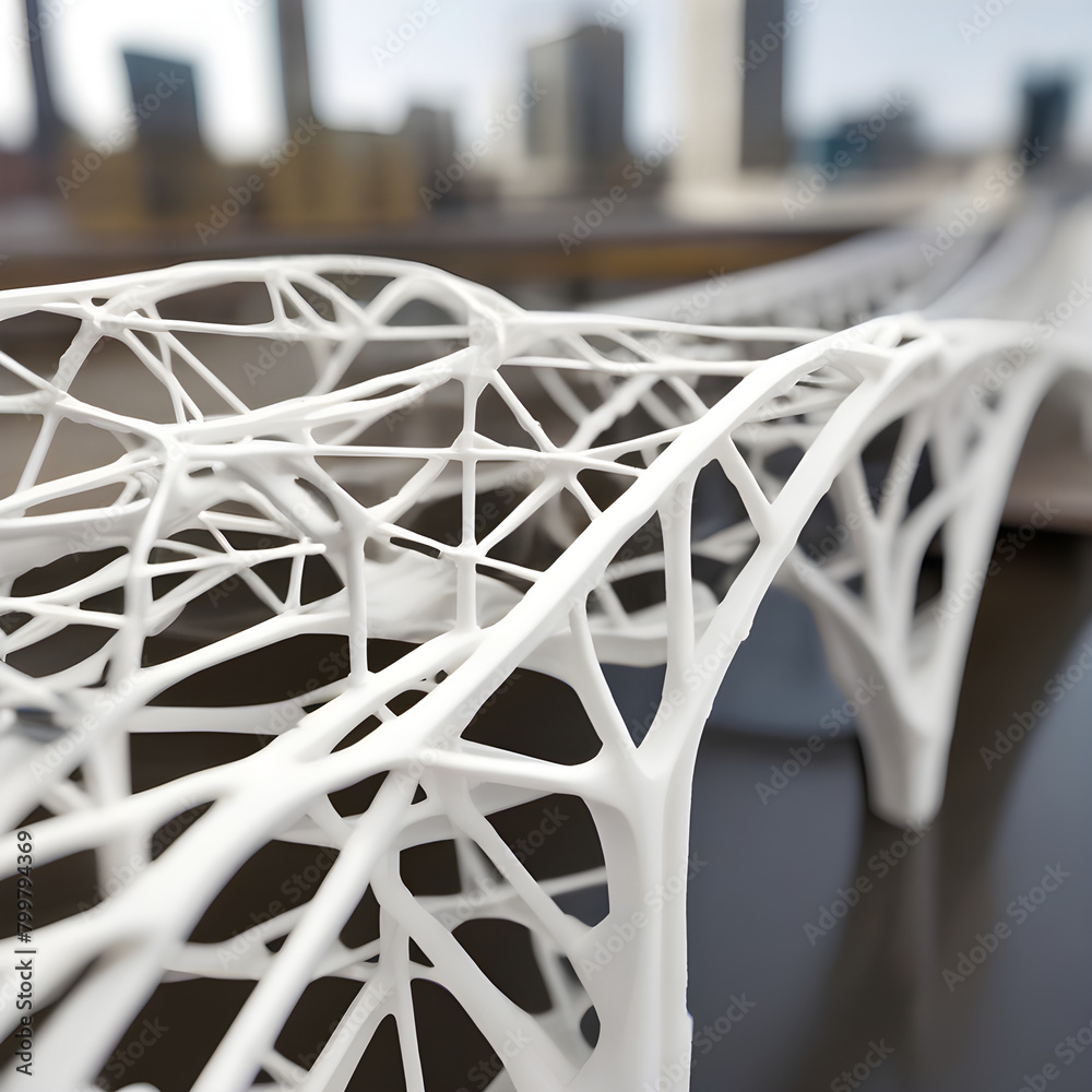 3D-printed model of a bridge or road design, emphasizing structural ...
