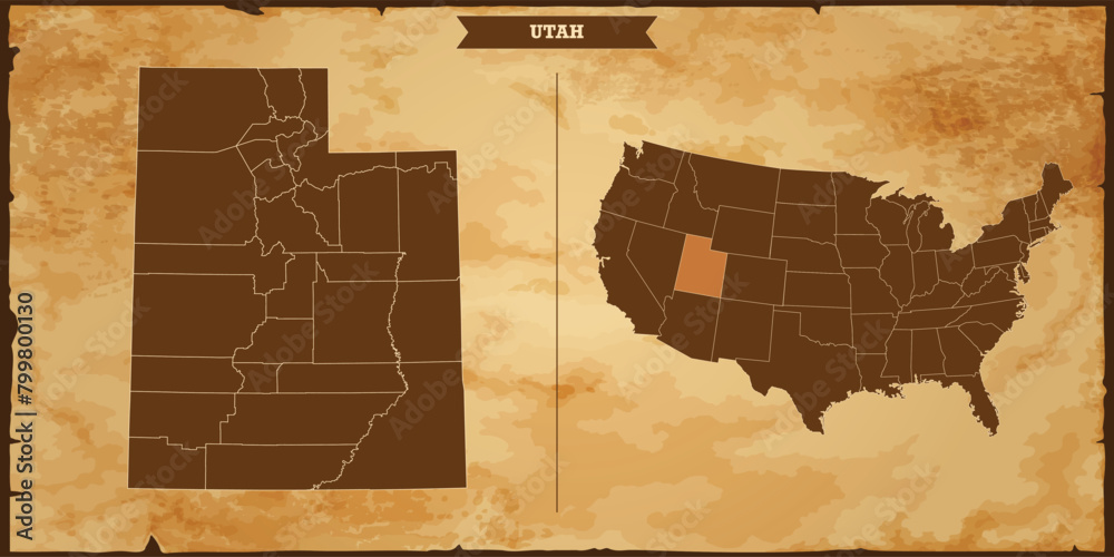 Utah state map, United States of America map with federal states in A ...