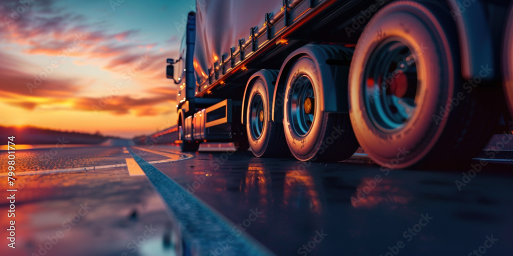 Industrial container cargo delivery van freight ship on asphalt highway ...