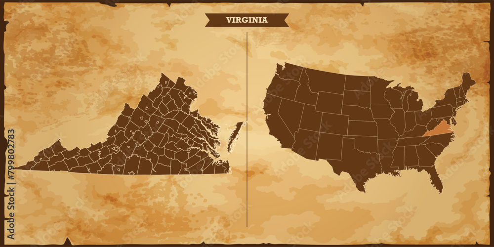 Virginia state map, United States of America map with federal states in ...