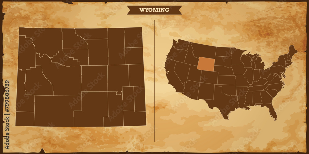 Wyoming state map, United States of America map with federal states in ...