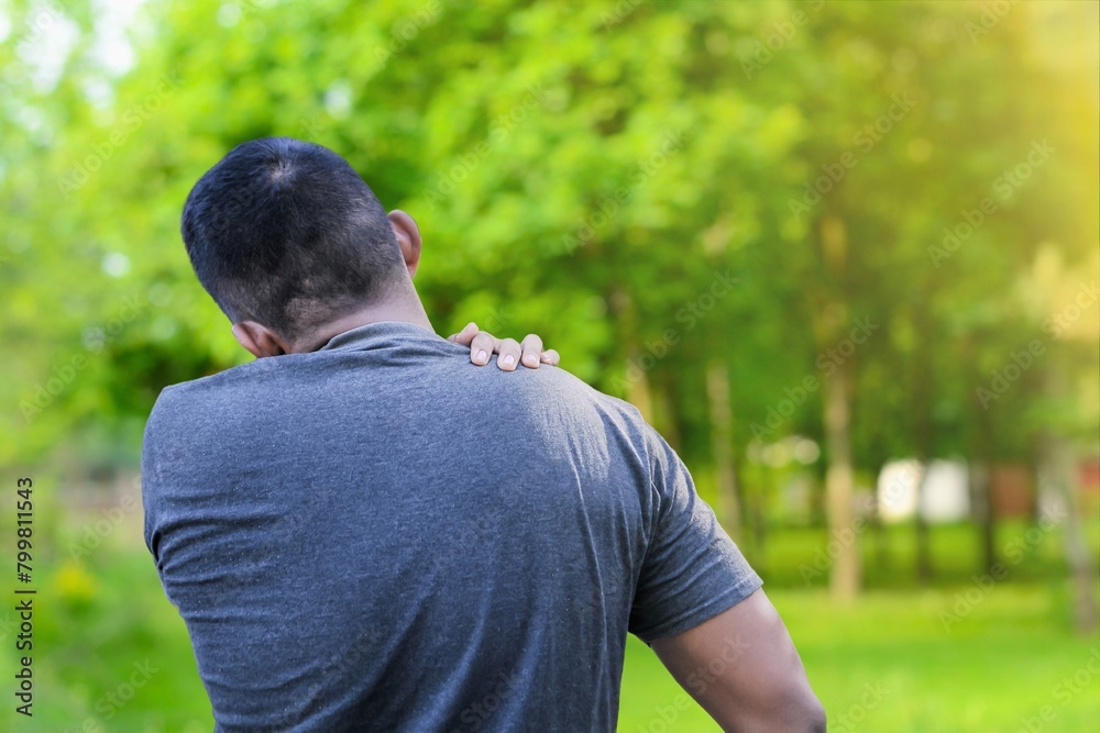 Man back neck and shoulder pain, inflammation of muscles and ligaments ...