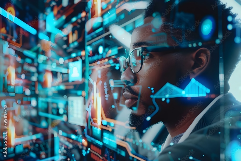 Diverse tech group in digital transformation wideangle banners or ads ...