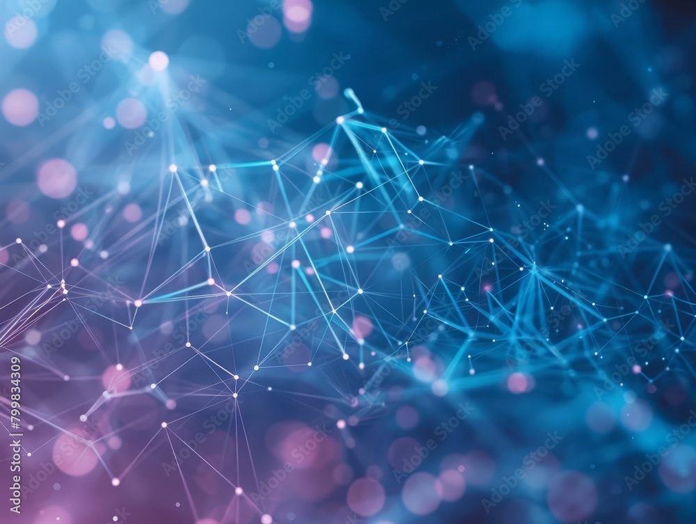 Abstract network background with pink and blue dots and lines on a dark ...