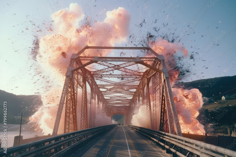 建築, 橋, 鉄橋, 道路, 交通, 爆発, 火, 炎, 事故, 事件, 破壊, 崩壊, construction, bridge ...