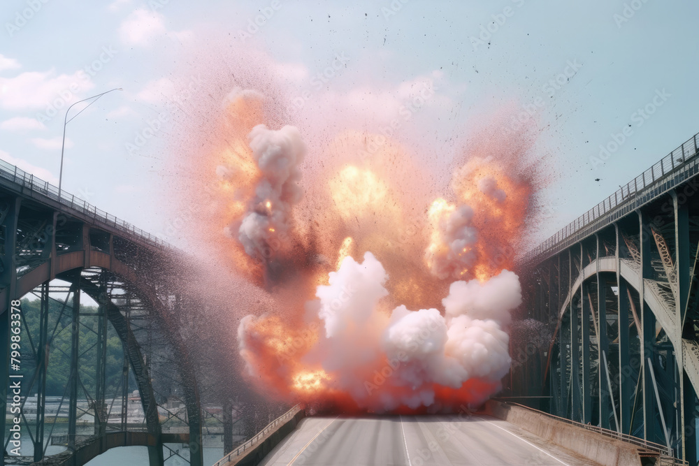 建築, 橋, 鉄橋, 道路, 交通, 爆発, 火, 炎, 事故, 事件, 破壊, 崩壊, construction, bridge, steel bridge, road, traffic ...