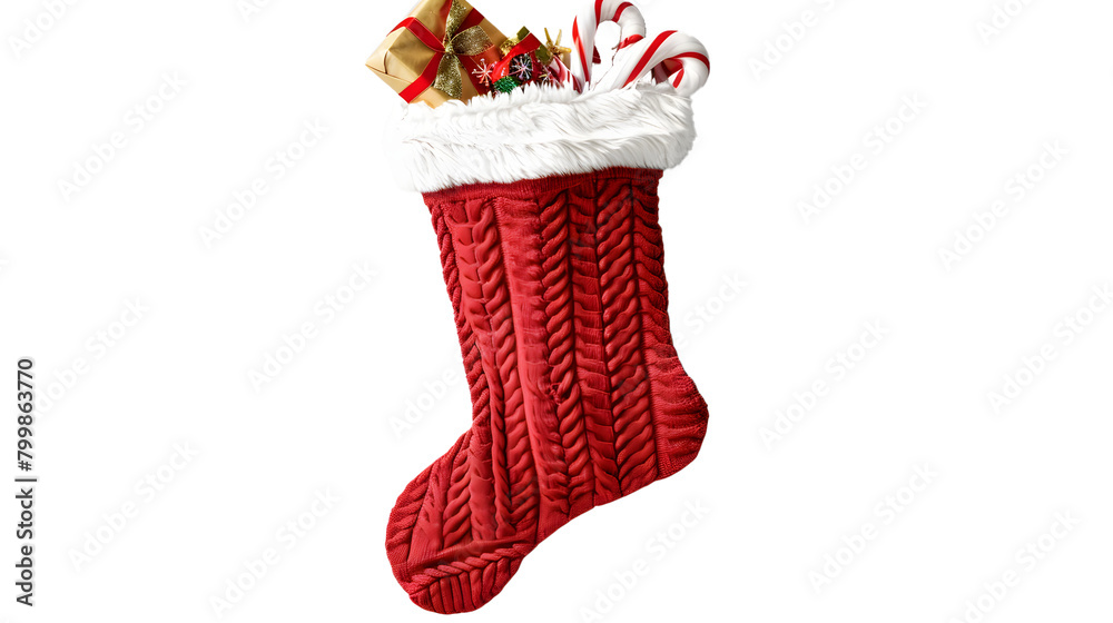 A highly detailed and photorealistic Christmas stocking against a pure ...