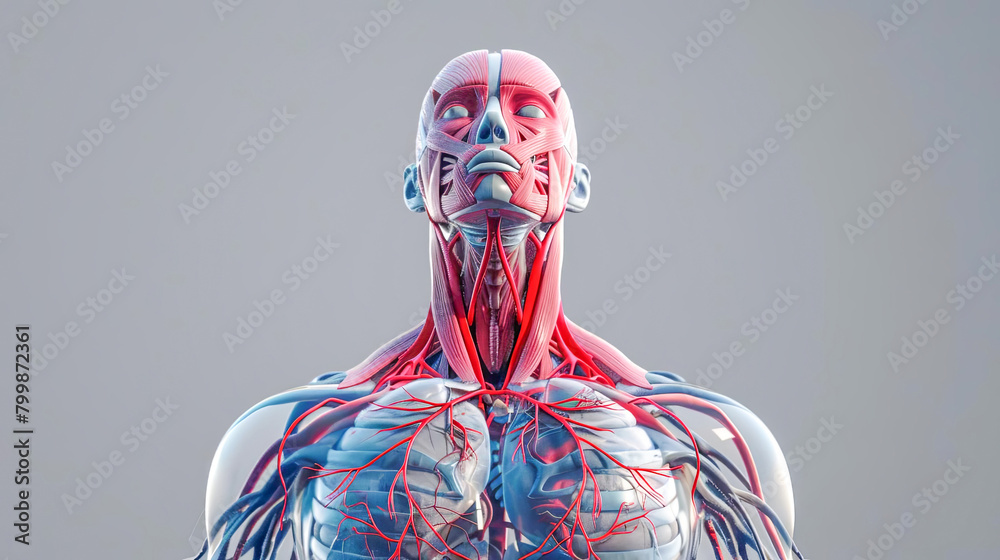 Detailed 3D illustration of vascular system muscles, focusing on ...