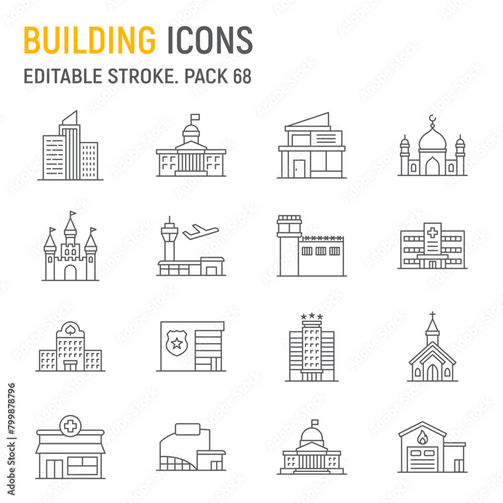Building line icon set, architecture collection, vector graphics, logo ...
