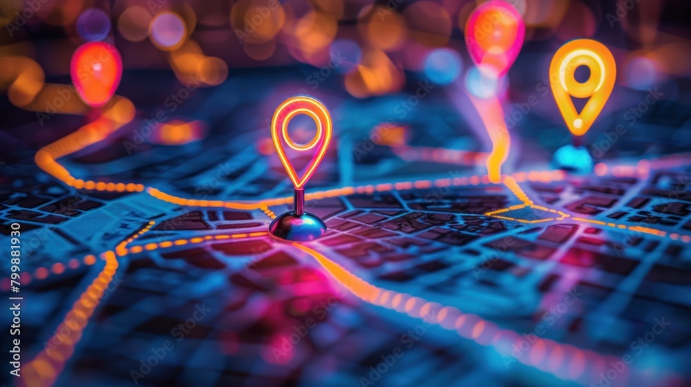 Detailed maps decorated with colorful pins showing starting points and ...