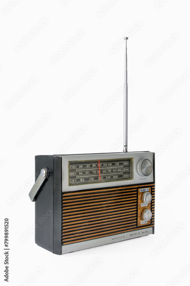 Authentic radio from the 70s, 80s. Exposed diagonally. Isolated on ...