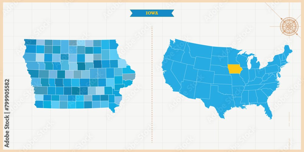 A Map highlighting Iowa in the USA Map, Iowa and USA modern map with ...