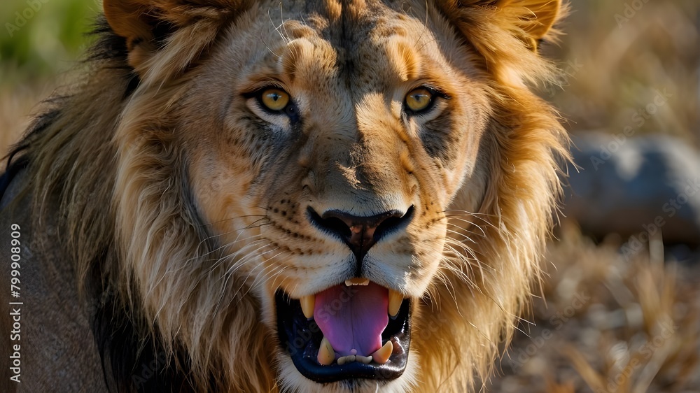 /imagine: Close-up of the head of an aggressive lion ready to attack ...
