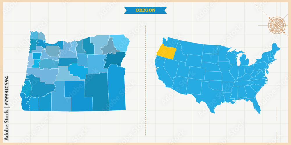 A Map highlighting Oregon in the USA Map, Oregon and USA modern map ...