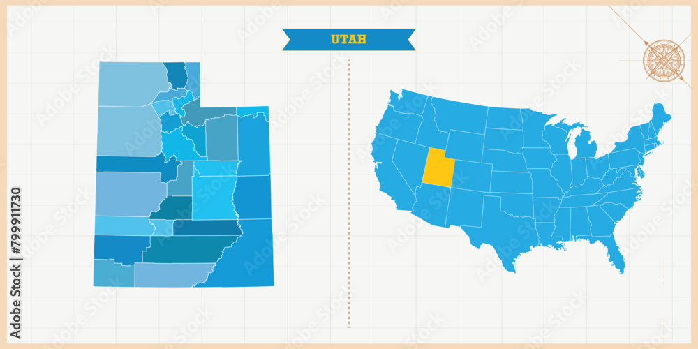 A Map highlighting Utah in the USA Map, Utah and USA modern map with ...