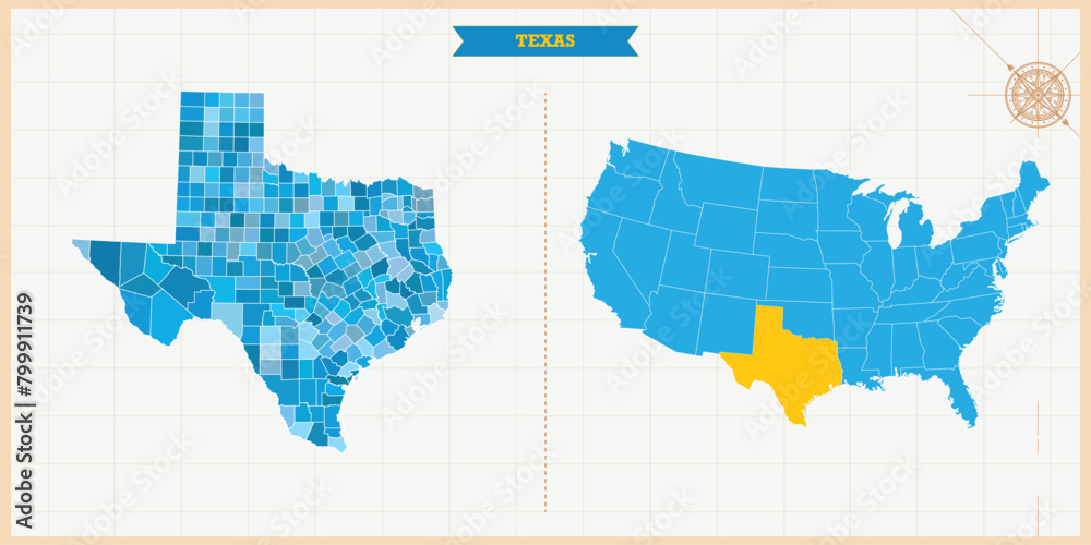 A Map highlighting Texas in the USA Map, Texas and USA modern map with ...