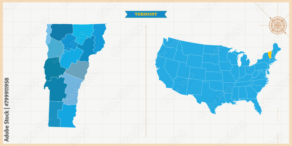 A Map highlighting Vermont in the USA Map, Vermont and USA modern map ...