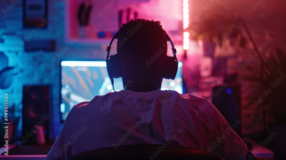 gamer finishing mission in game at gaming room.Professional Gamer ...