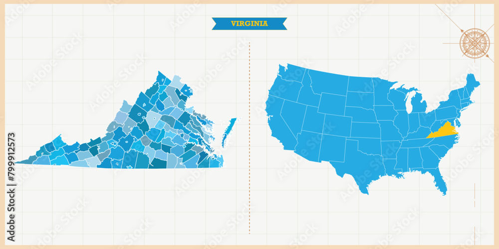 A Map highlighting Virginia in the USA Map, Virginia and USA modern map ...