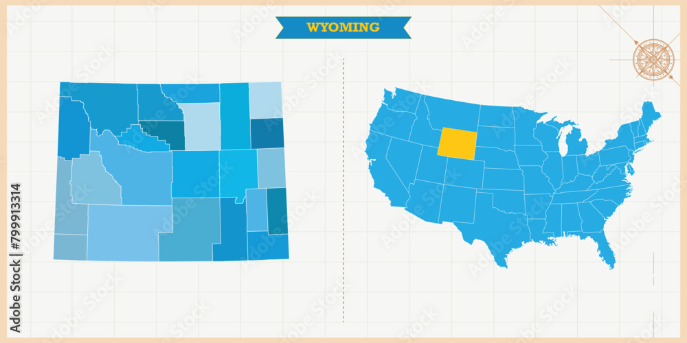 A Map highlighting Wyoming in the USA Map, Wyoming and USA modern map ...