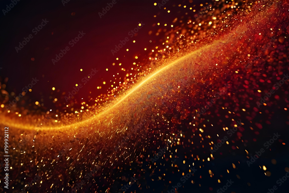 Whirling Gold Particles in Red Fluid. Magical waves of golden ...
