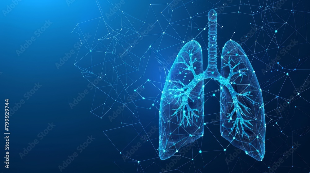 Lungs in a realistic, kinetographic style, featuring blue neon detailed ...