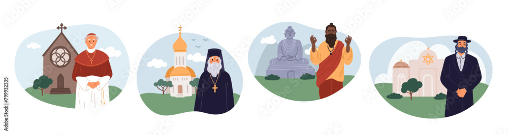 Religious denominations. Different directions clergymen. Christianity ...