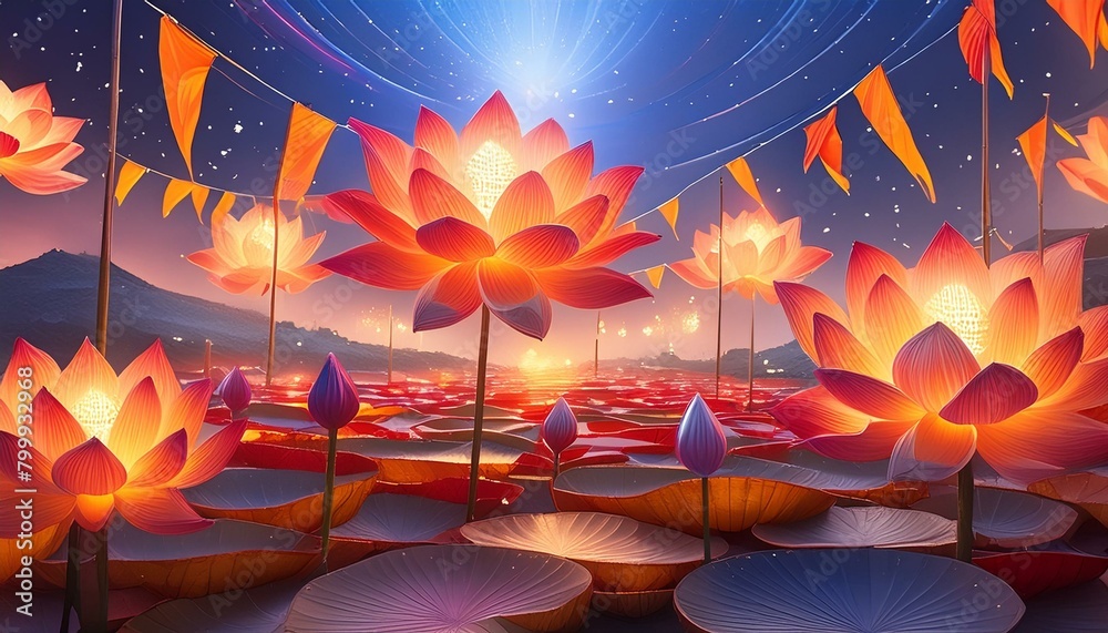 Red lotus a symbol of victory and Hindu flags illustration Stock ...