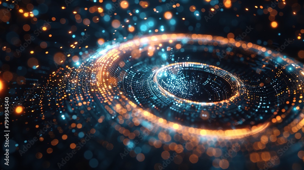 High tech server visualization, displaying particle data streams ...