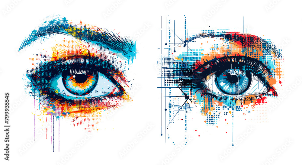 Abstract human eye, woman watercolor eyes or digital futuristic ...