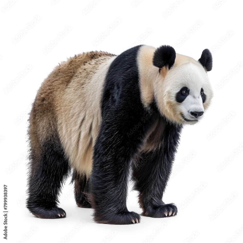 Giant Panda standing side view isolated on white background, photo ...