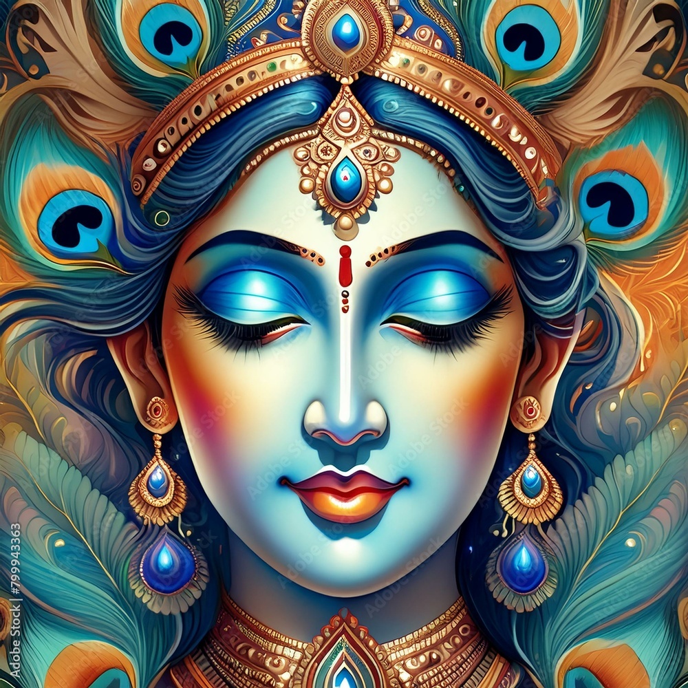 Beautiful lord krishna face with meditation pose Stock Photo | Adobe Stock